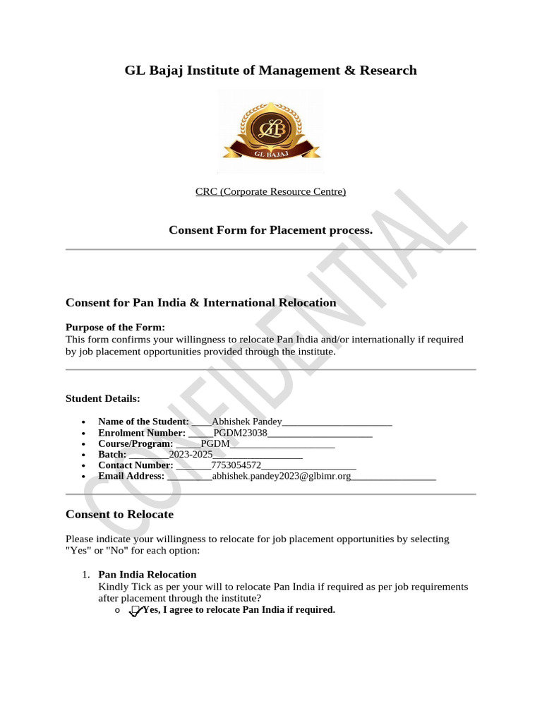 Abhishek Pandey - Consent Form CRC | PDF