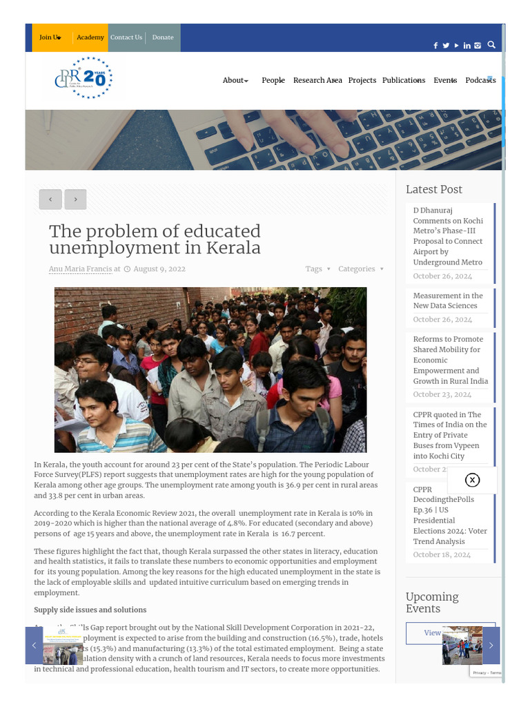 The Problem of Educated Unemployment in Kerala - Centre For Public Policy Research (CPPR) | PDF ...