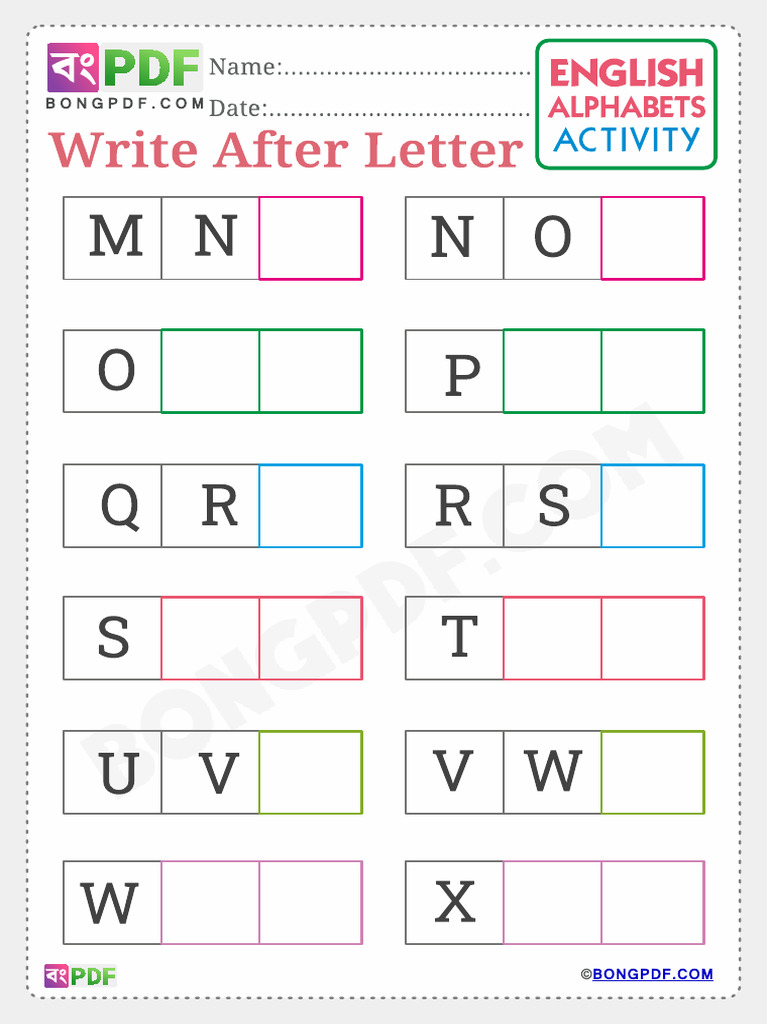 Write After English Alphabets Worksheet 4 | PDF