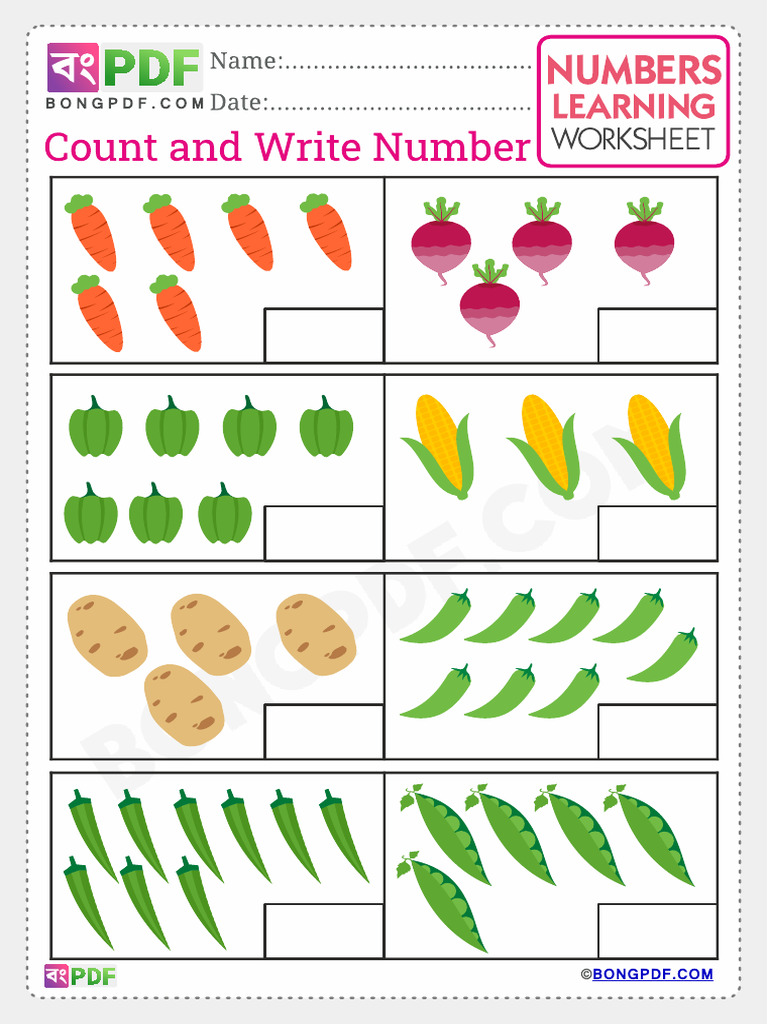 Count and Write English Numbers Worksheet | PDF