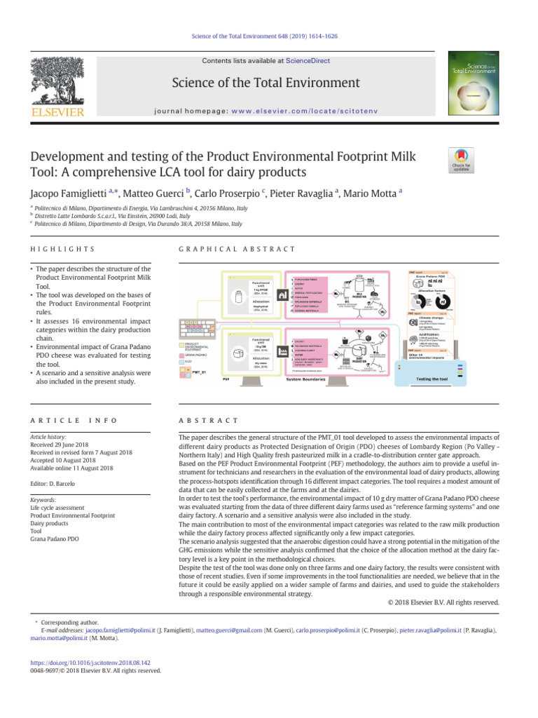 Development and Testing of The Product Environmental Footprint Milk ...
