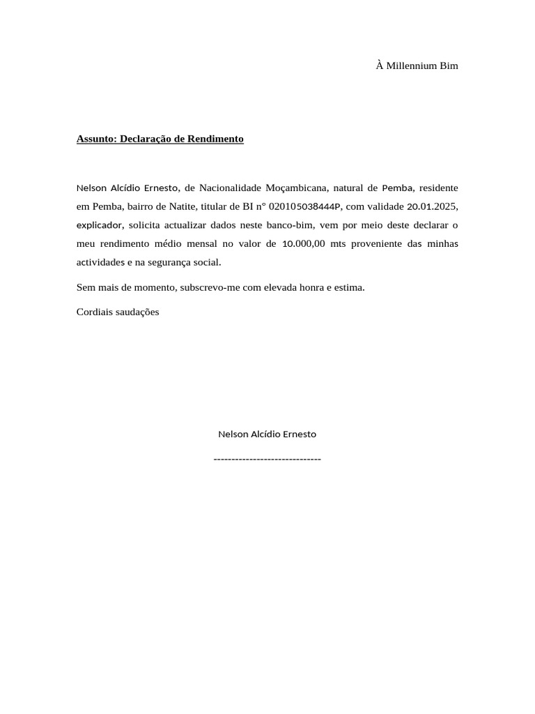 Declaracao de Rendimento N | PDF