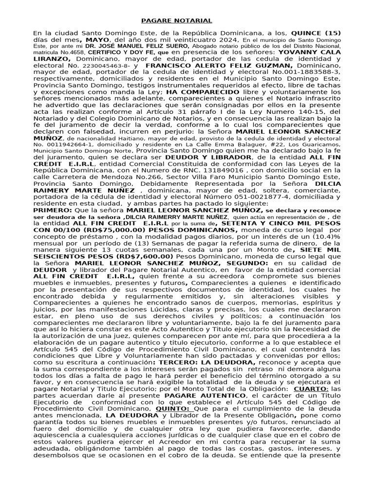 Pagaré Notarial en Santo Domingo Este | PDF | Pagos