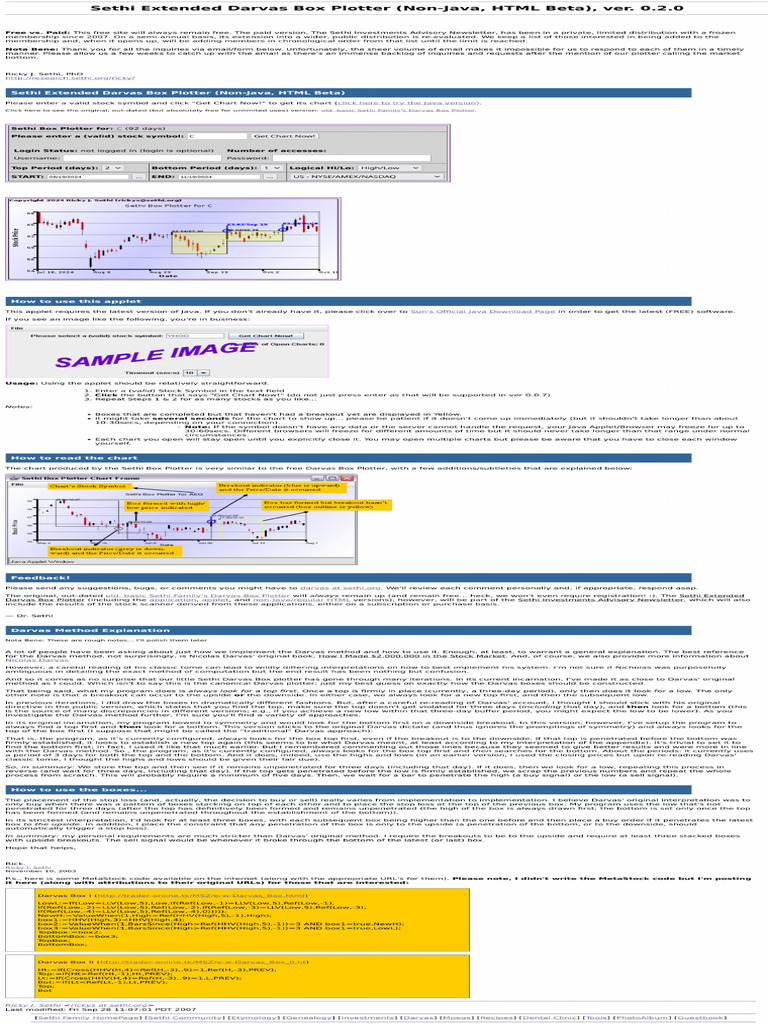 Sethi Extended Darvas Box Plotter (Non-Java, HTML Beta) | PDF