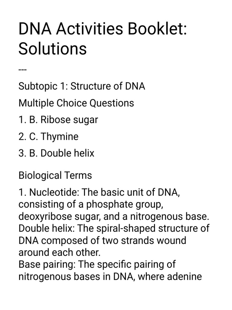 DNA-activities Solutions | PDF | Dna | Dna Replication
