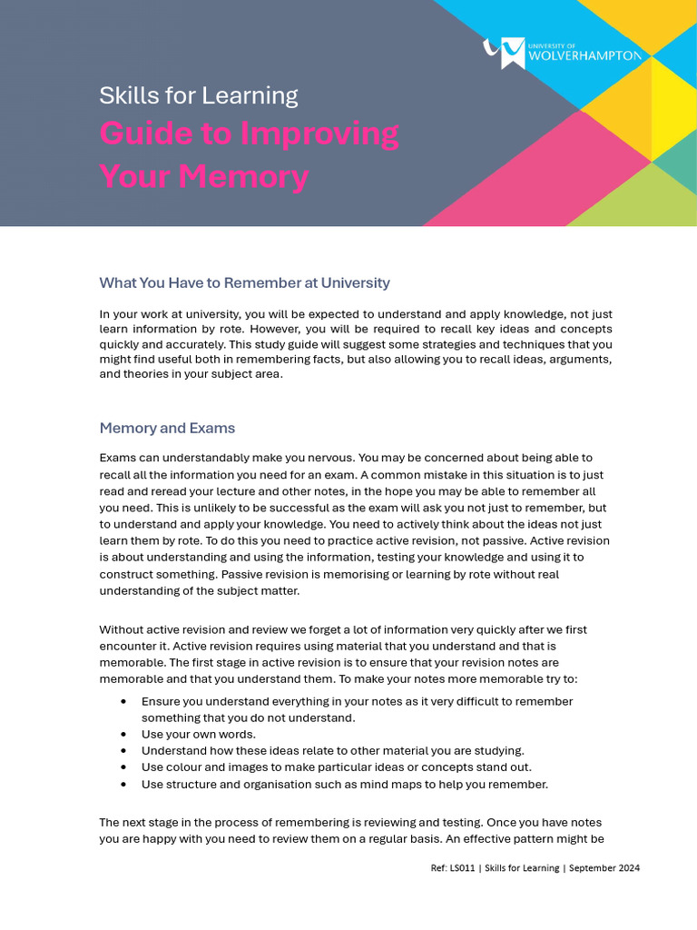 Memory Improvement Strategies for Students | PDF | Memory | Learning