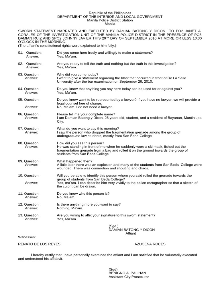 Sample Sworn Statements | PDF | Affidavit