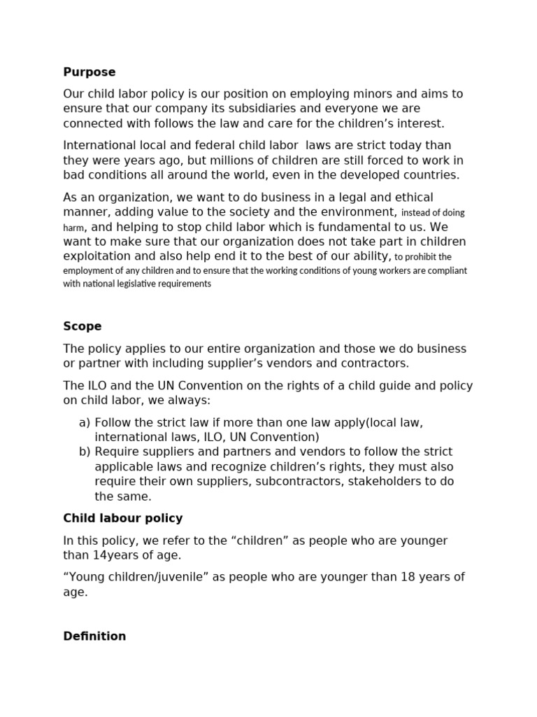 child labour policy | PDF | Child Labour | International Labour ...