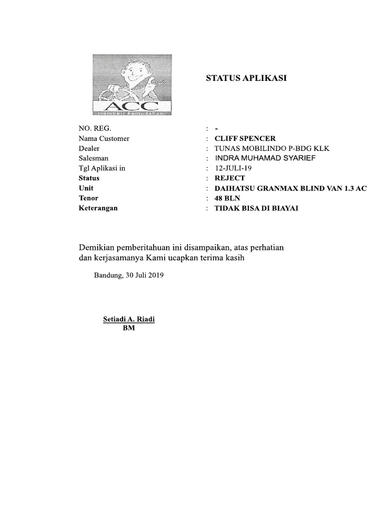 Surat Tolakan Acc CLIFF | PDF