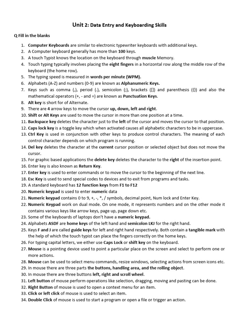 Notes of Information Technology Class 9 | PDF | Computer Keyboard | Text