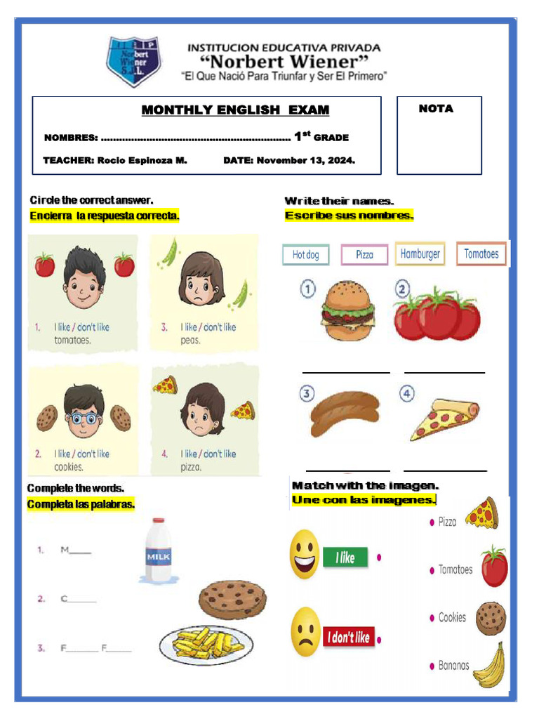 Exam, 1st Grade | PDF