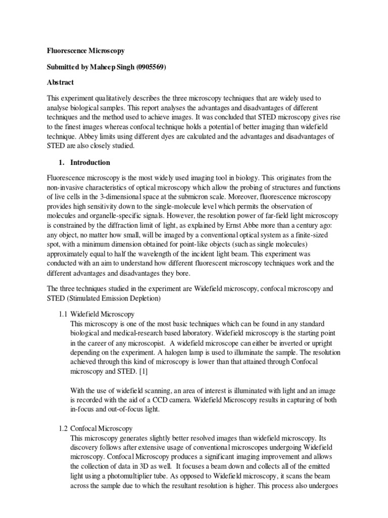 Fluorescence Microscopy Techniques | PDF | Fluorescence Microscope ...