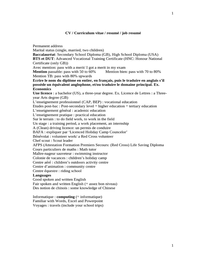 CV doc complet | PDF | Educational Stages | Qualifications