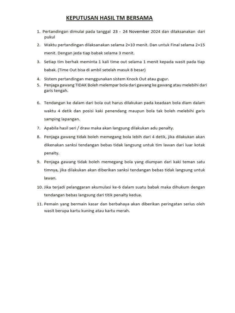 Aturan Pertandingan Futsal TM 2024 | PDF