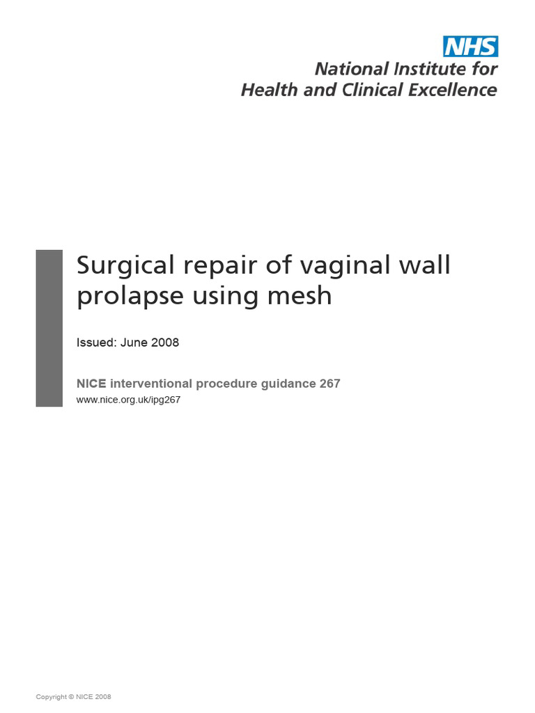 2008 - NHS - Surgical Repair of Vaginal Wall Prolapse Using Mesh | PDF ... 2008 - NHS - Surgical Repair of Vaginal Wall Prolapse Using Mesh | PDF ...
