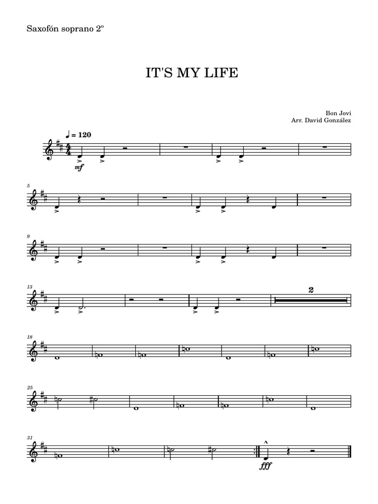 Its My Life Bon Jovi For COLECTIVA-Saxofón Soprano 2º | PDF