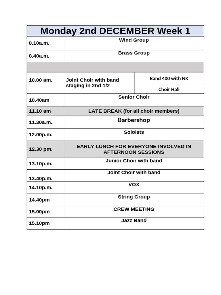Rehearsal Schedules | PDF
