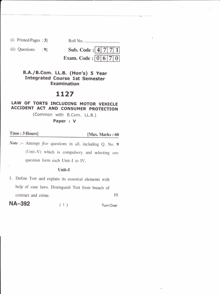 Law of Torts Including Motor Vehicle Accident Act | PDF | Tort | Legal ...