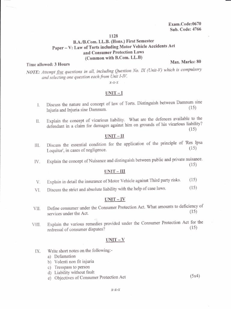Law of Torts Including Motor Vehicle Accidents Act | PDF | Tort | Legal ...