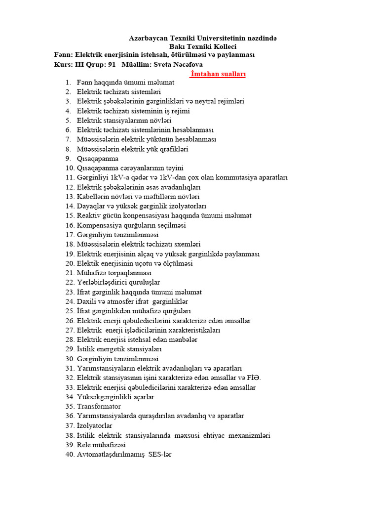 Az Rbaycan Texniki Universitetinin N Zdind F Siv C | PDF