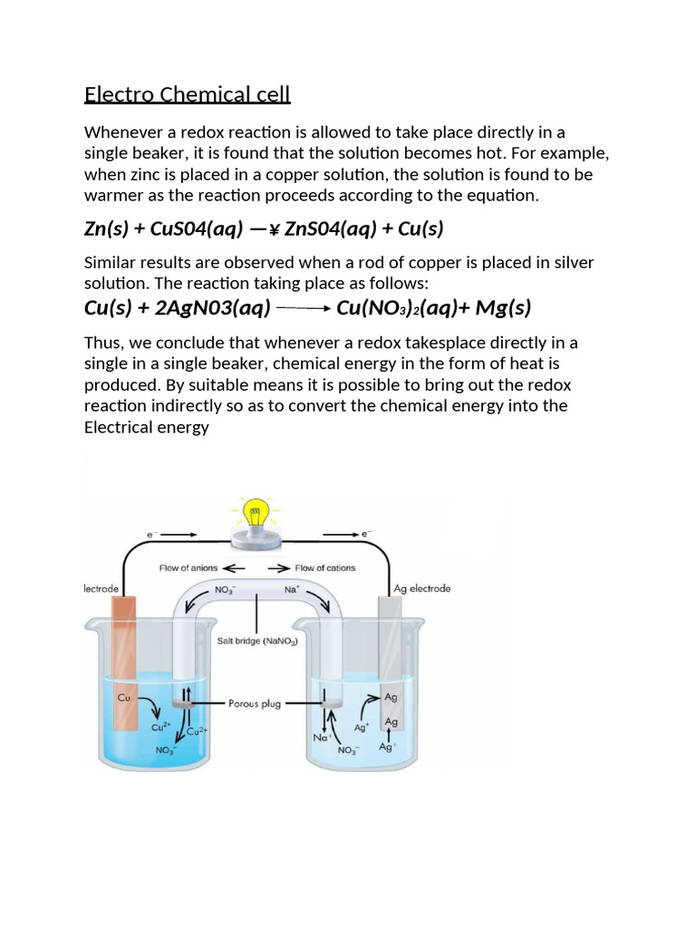 Electro Chemical Cell | PDF | Electrode | Redox