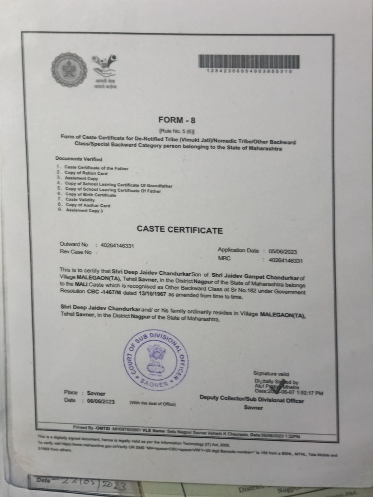 caste certificate applicant | PDF