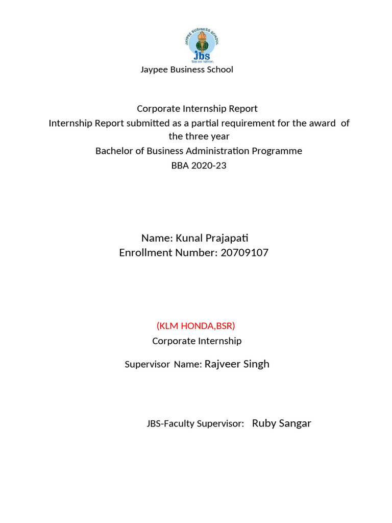 JP University Kunal Complete Report-1 | PDF | Honda | Motorcycle