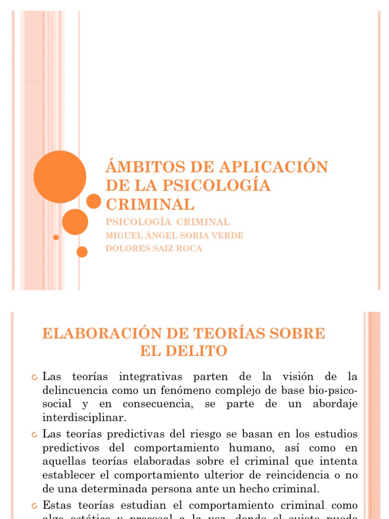 ÁMBITOS DE APLICACIÓN DE LA PSICOLOGÍA CRIMINAL ÁMBITOS DE APLICACIÓN DE LA PSICOLOGÍA CRIMINAL