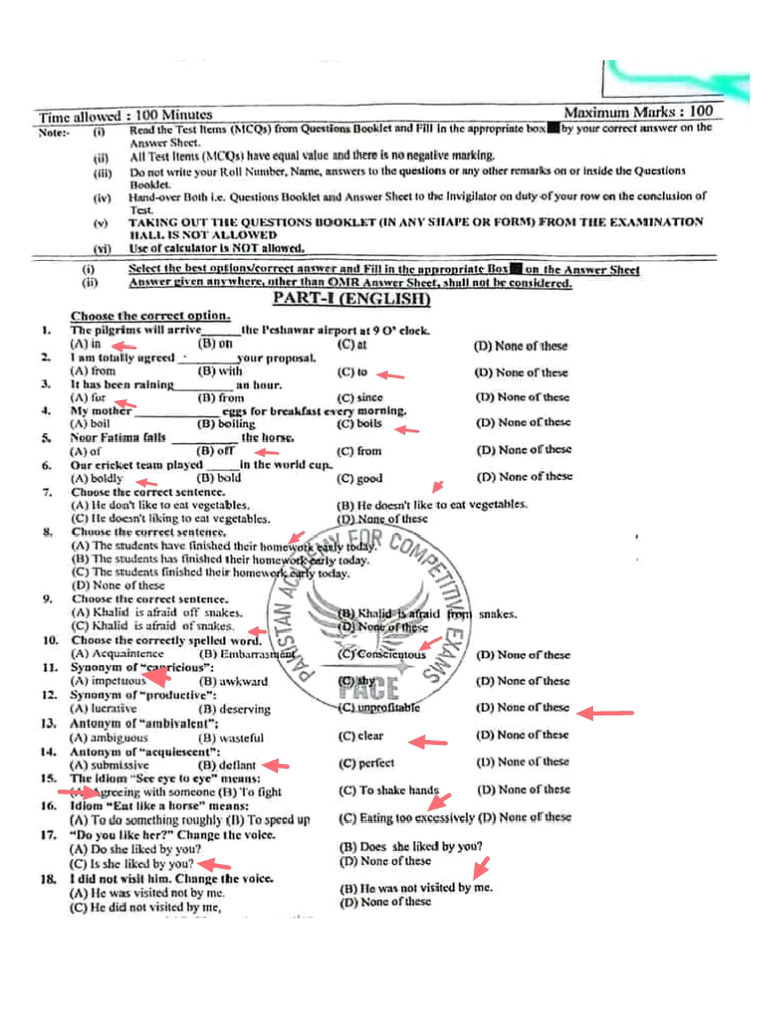 Today FPSC Inspector Solved Paper | PDF