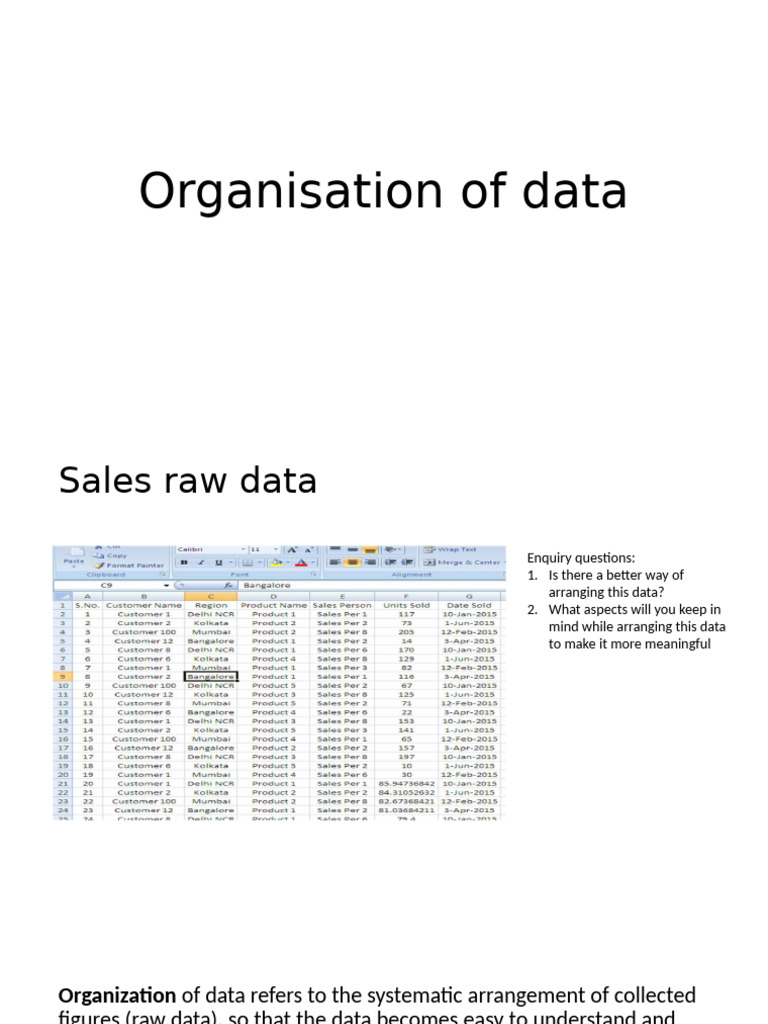 Chapter 4 - Organisation of Data | PDF | Data | Inquiry
