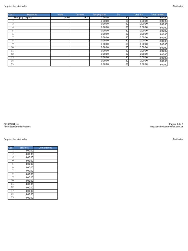 Registro Das Atividades | PDF