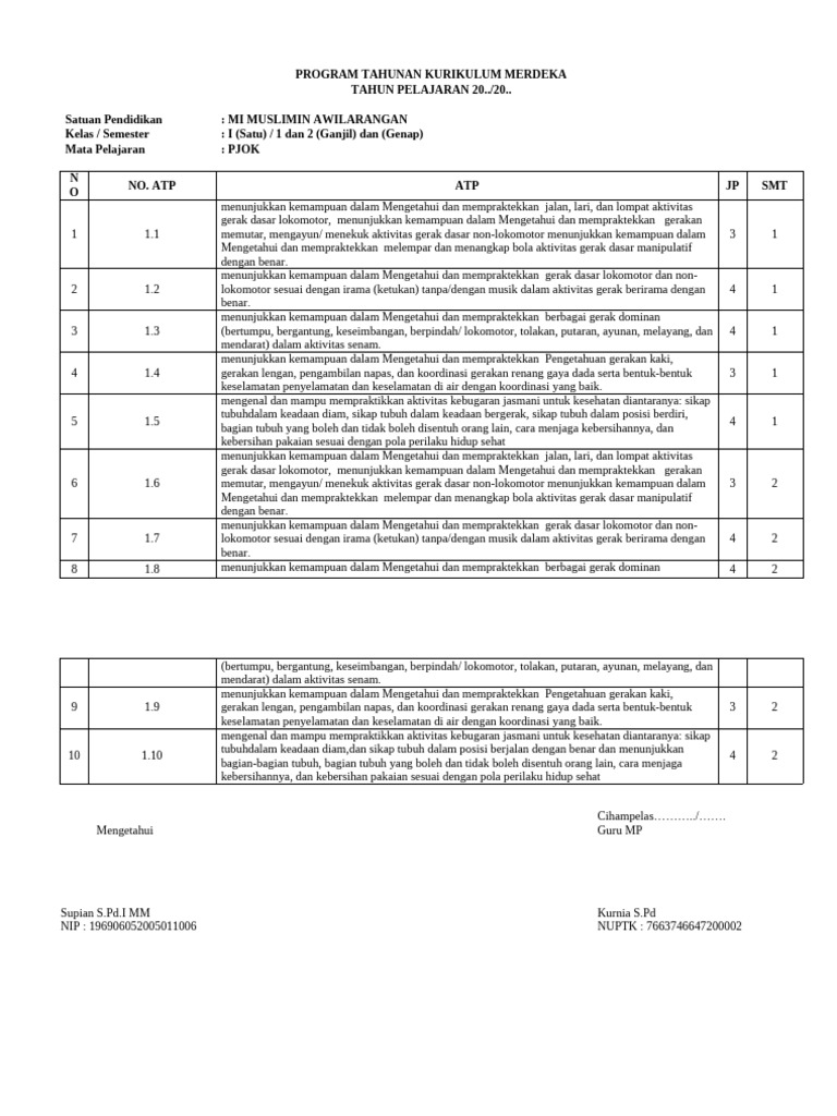 Prota PJOK 2024 | PDF