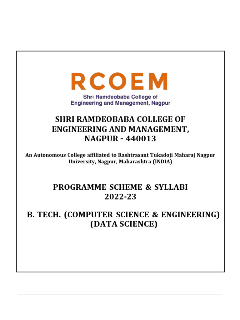 B. Tech CSE - DS - Syllabus - 2022 23 I To VIII With OE Honors Minor ...