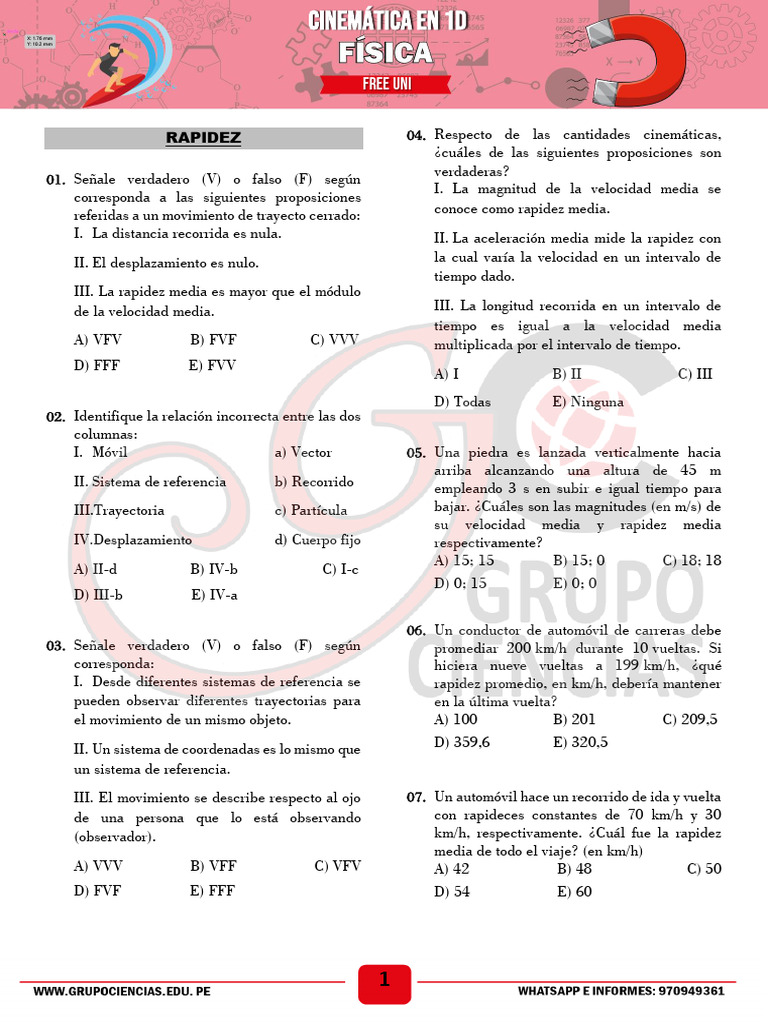 Cinemática en 1D | PDF | Velocidad | Cinemática
