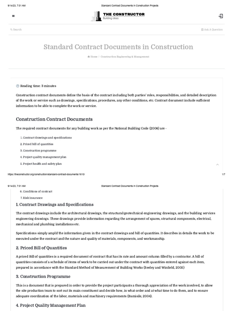 Construction Contract Essentials | PDF | Specification (Technical ...