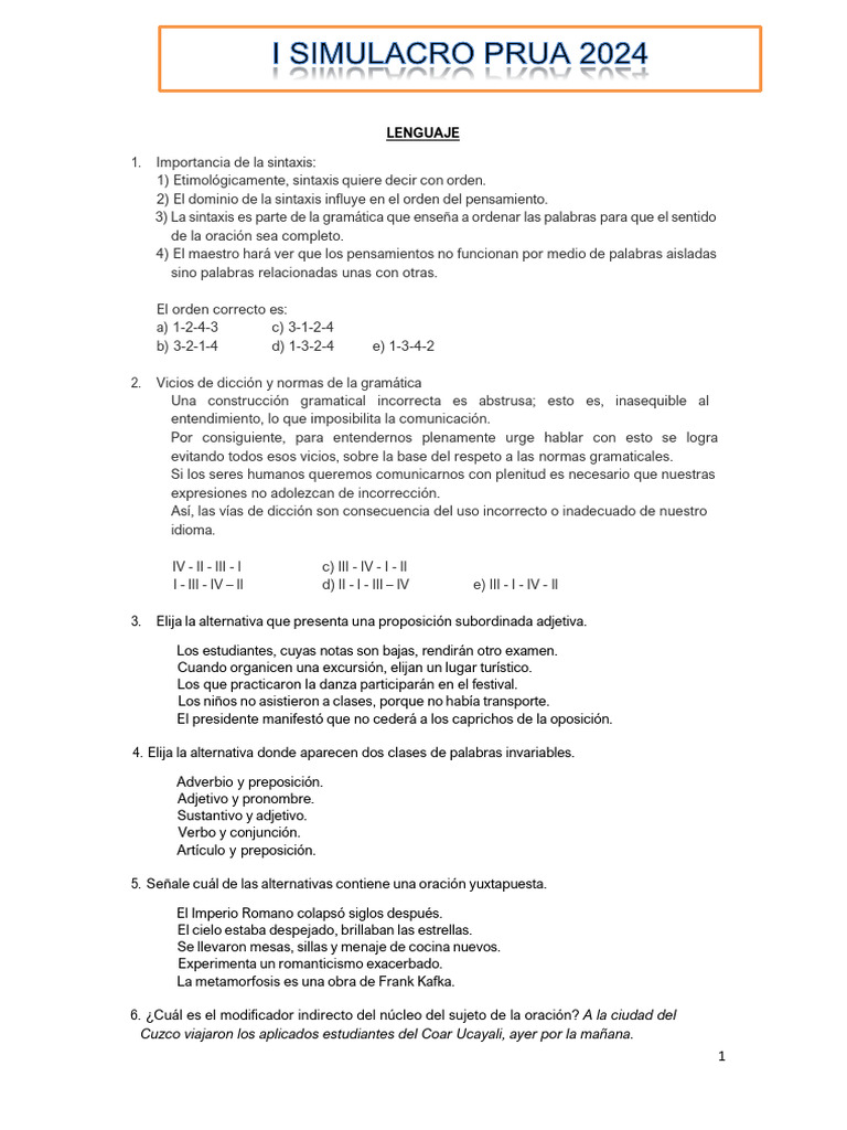 I Simulacro Prua Coar Ucayali 2024 | PDF | Rna | Glucosa