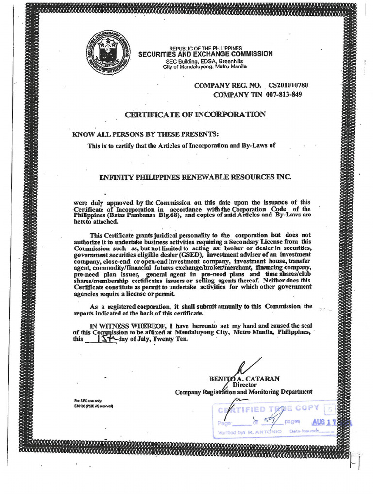 Ph:Certificate of Incorporation | PDF