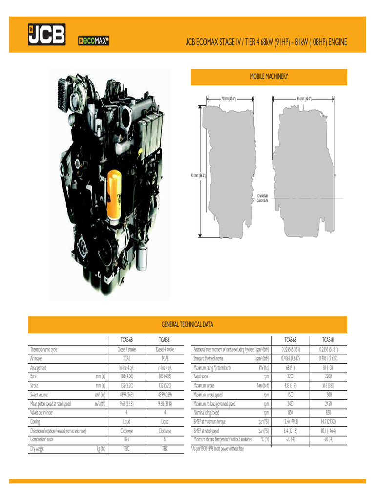 JCB ECOMAX Engine Specs | PDF | Propulsion | Rotating Machines
