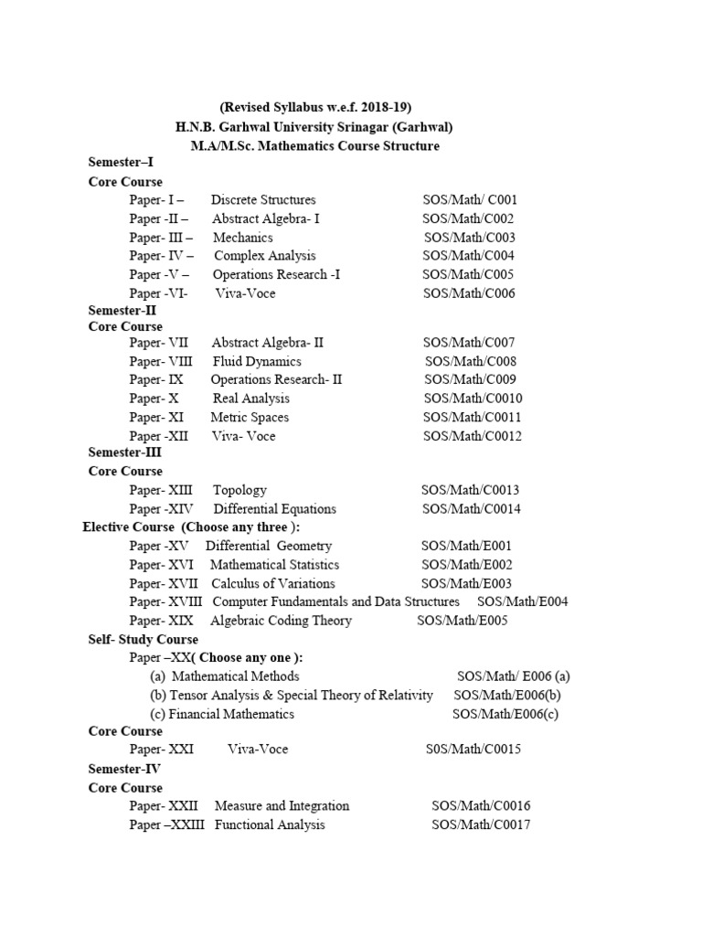 M.A/M.Sc. Mathematics Course Structure | PDF | Teaching Mathematics ...