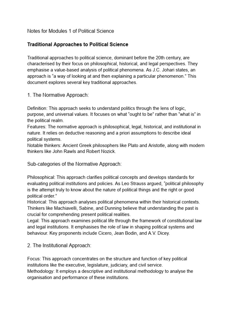 Traditional and Modern Political Science Approaches | PDF | Geopolitics ...