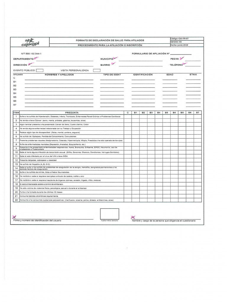 Declaracion de Salud Cajacopi | PDF