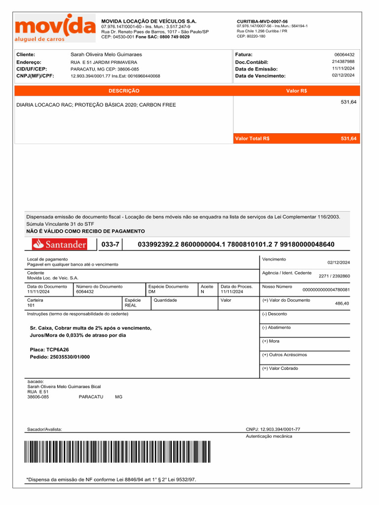 Boleto Wellington Da Silva Santin | PDF