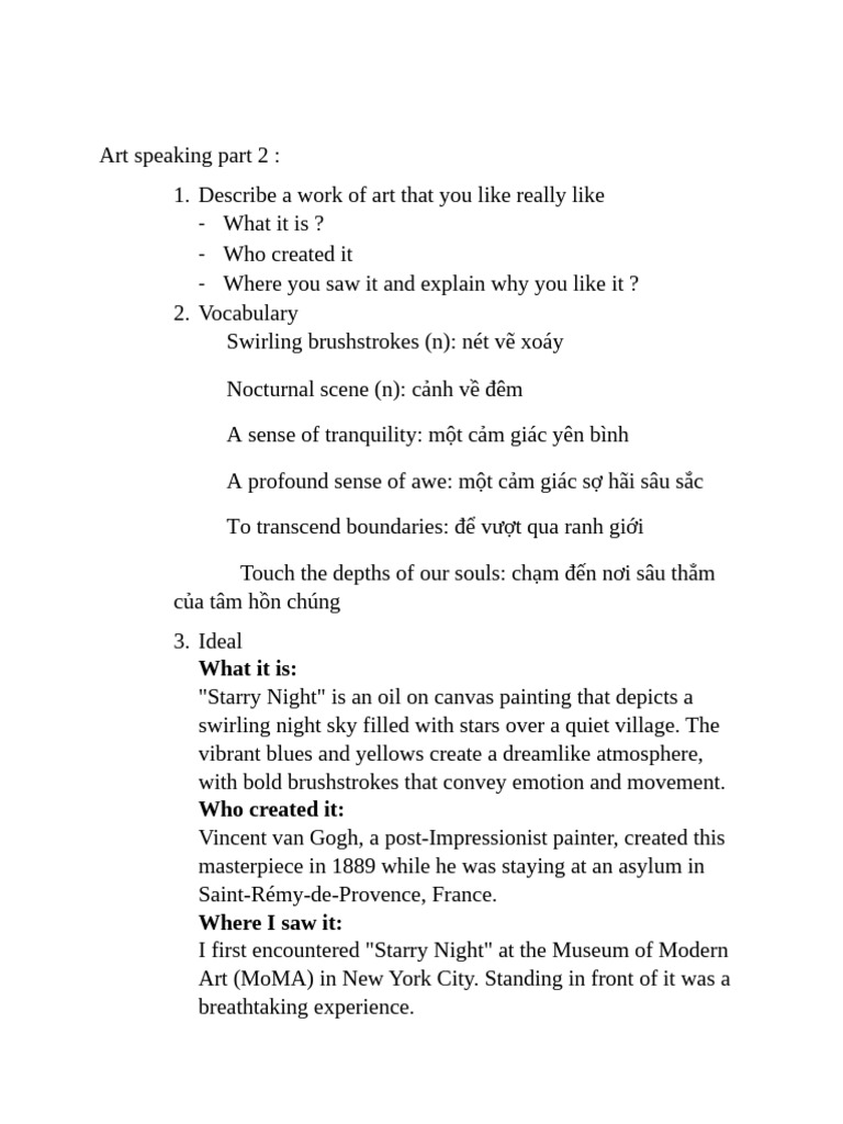 Art Speaking Part 2 | PDF | Vincent Van Gogh | Works Of Art