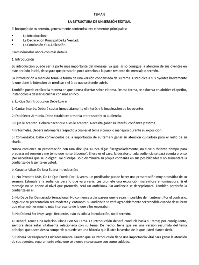 Tema 8 Estructura de Un Bosquejo Sermon Textual | PDF | Sermón