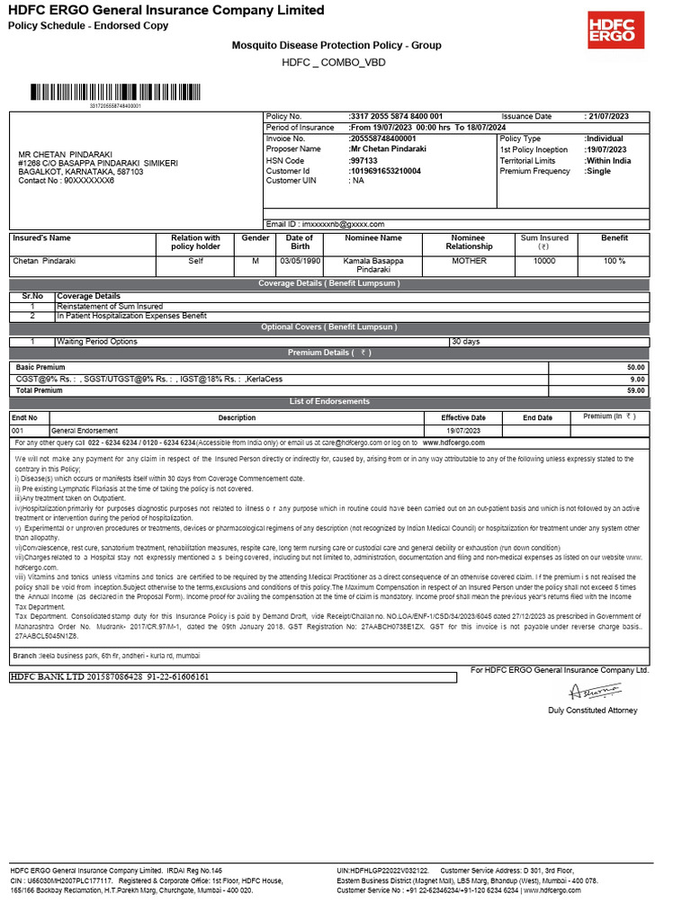 HDFC Policies - 3317205558748400 | PDF | Hospital | Insurance