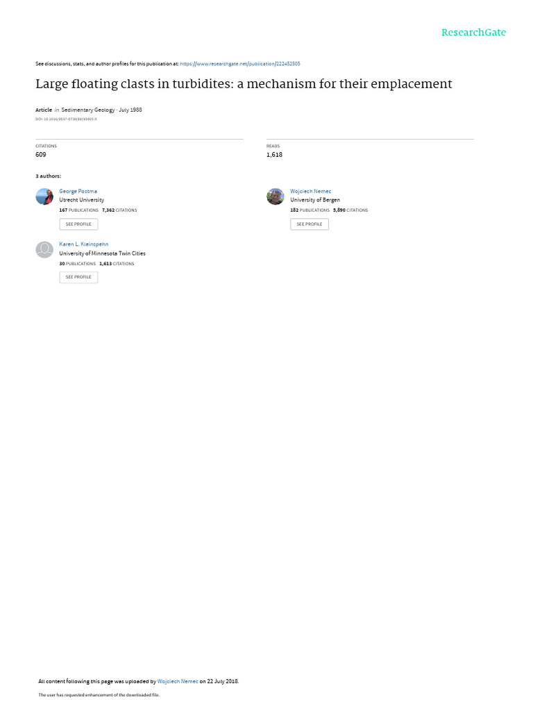 Large Floating Clasts in Turbidites A Mechanism Fo | PDF