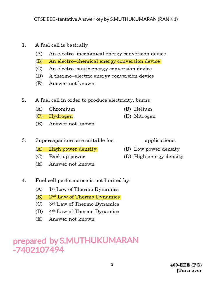 Ctse-Eee Tentative Answer Key | PDF | Damping | Power Inverter