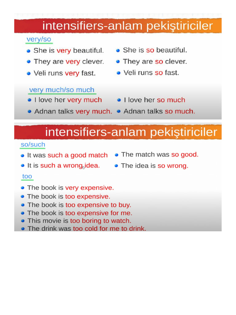 INTENSİFİERS-ANLAM PEKİŞTİRİCİLER-very | PDF