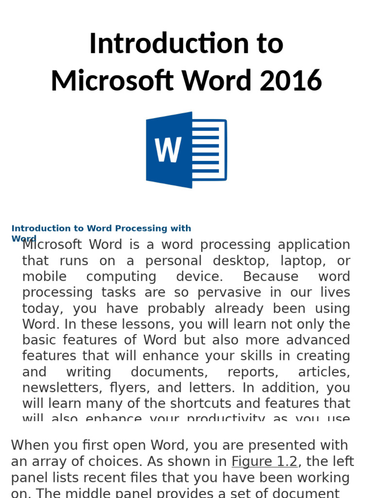 Introduction to Microsoft Word 2016 | PDF | Window (Computing ...