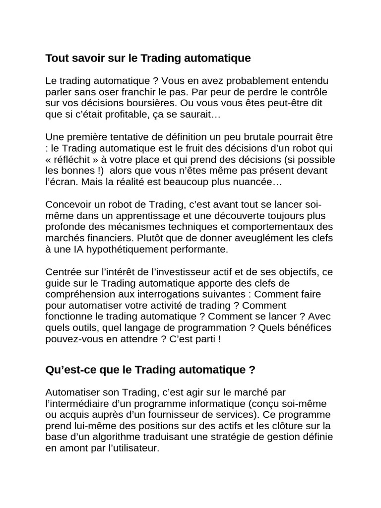 Guide du Trading Automatique | PDF | Opérateur de marché | Programme ...